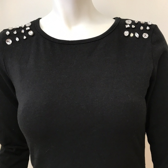 Emma & Sam | Tops | Emma Sam Black Long Sleeve Bejeweled Crop Top ...
